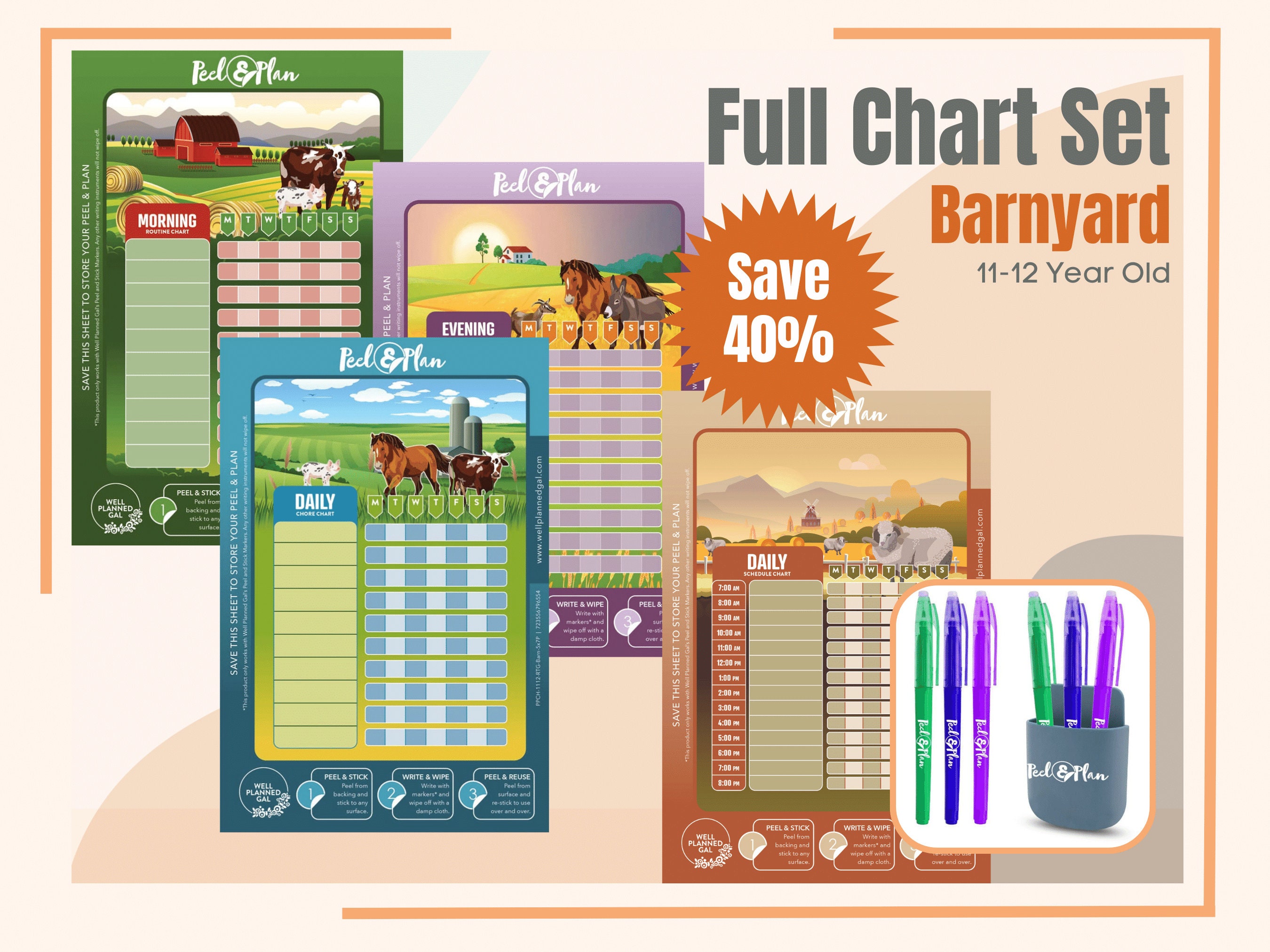 Kids Chore Charts Ages 11-12 Barnyard Reusable and Removable Sticker ...