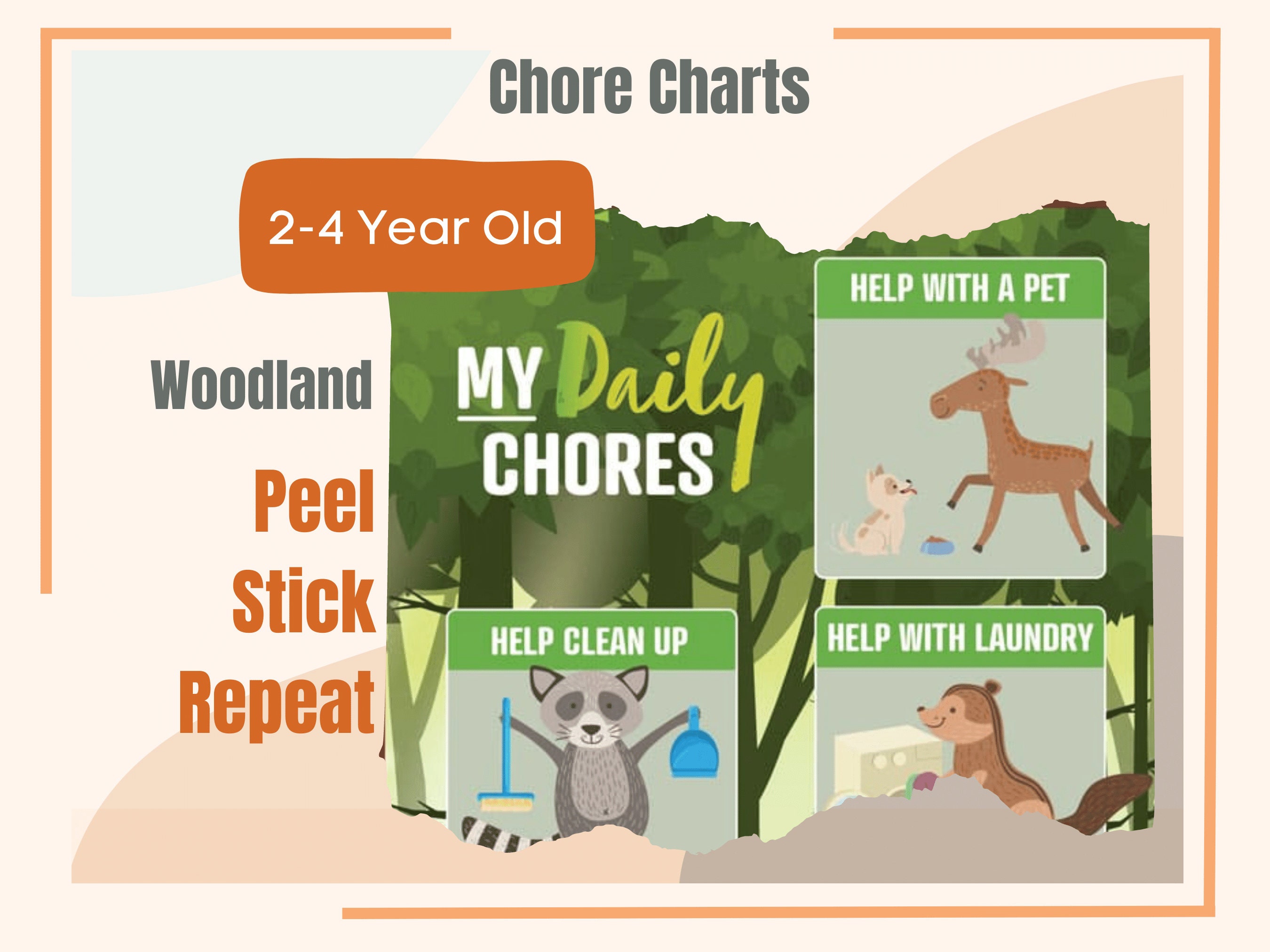 Kids Chore Charts Ages 2-4 Wild Woodland Reusable and Removable Sticker ...