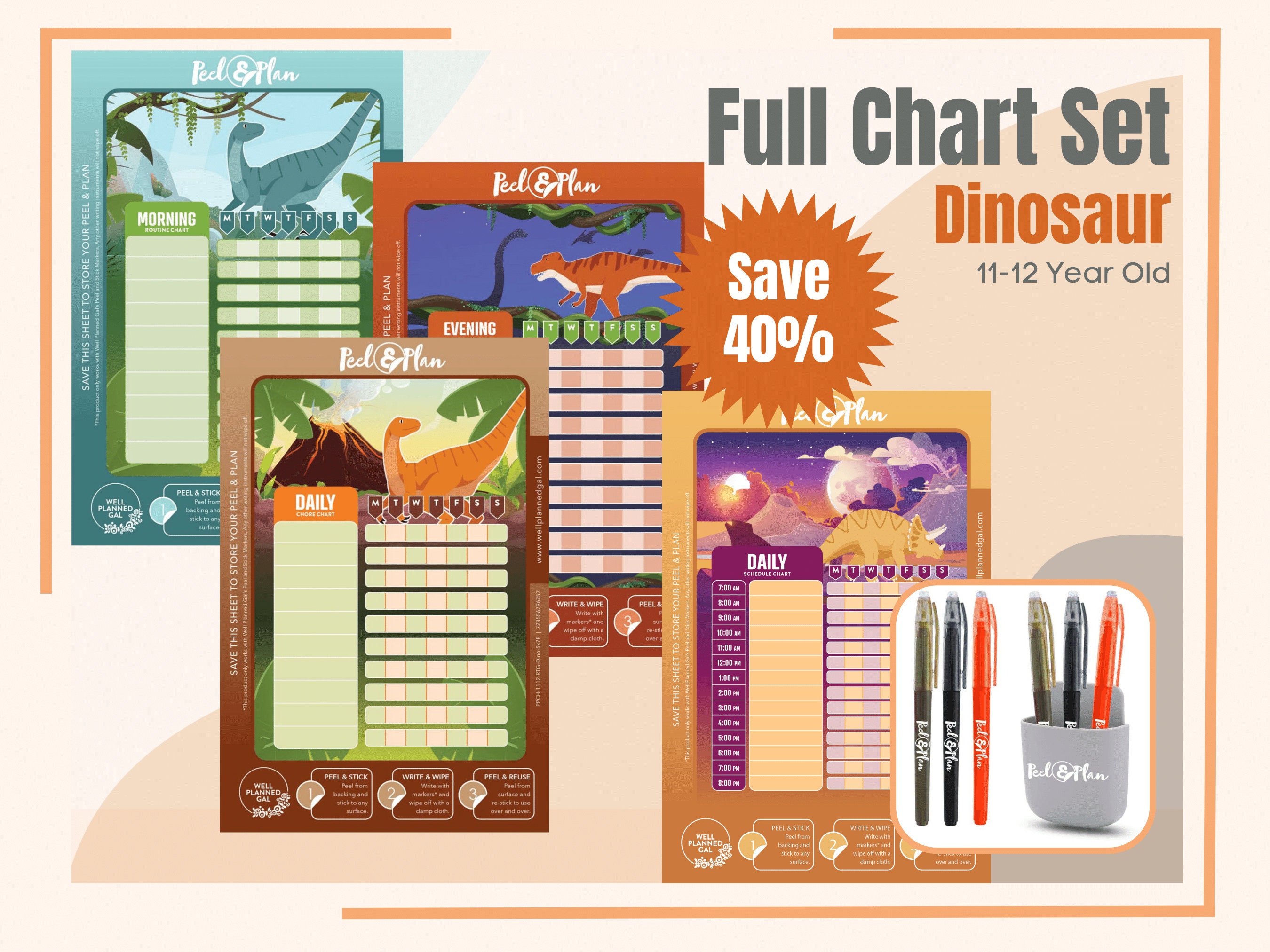 Kids Chore Charts Ages 11-12 Dinosaur Reusable and Removable Sticker ...