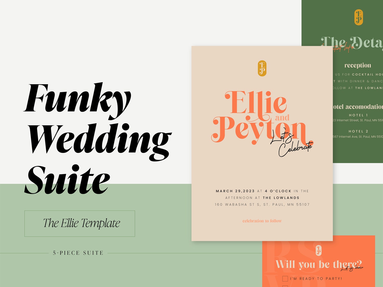 Funky Wedding Invitation Suite | the Ellie Template - Etsy