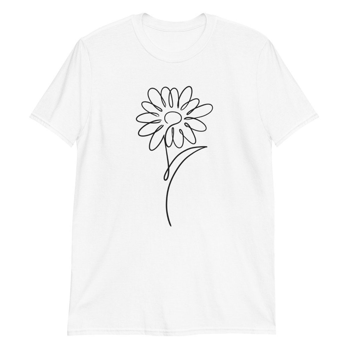 Tee-shirt imprimé Fleur de dessin one line / T-shirt de dessin en ligne ...
