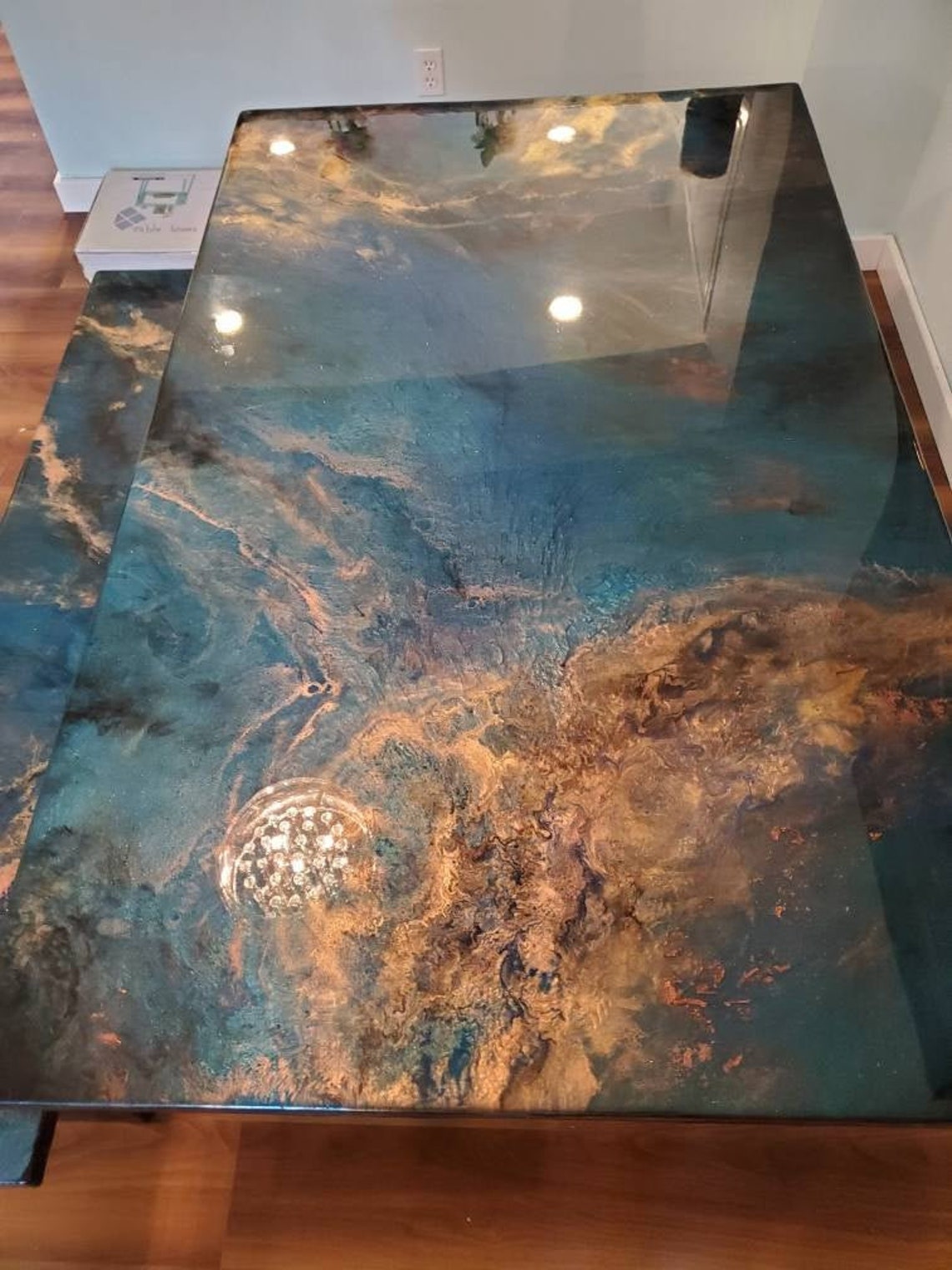 Epoxy Resin 3'x5' Teal Blue Marble Table Top with | Etsy