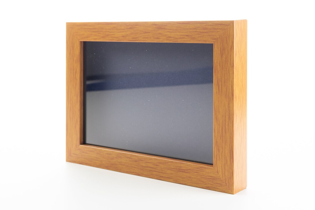 Honey Pecan Shadowbox Gallery Wood Frame With Navy Backing, Various ...