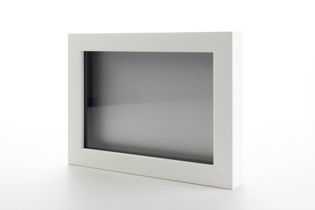 White Shadowbox Gallery Wood Frame With Silver Backing, Various Sizes ...