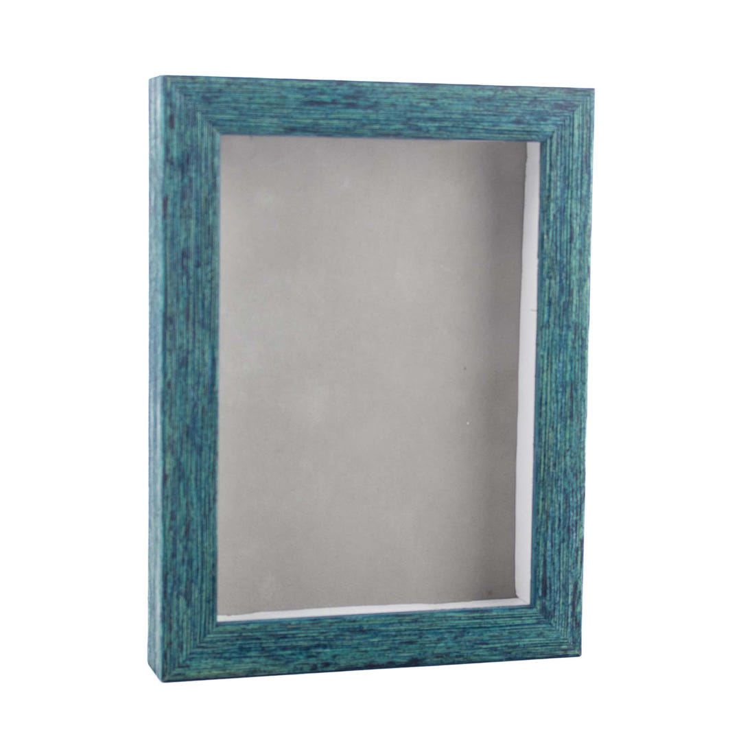 Rustic Blue Wood Shadow Box Frame With UV Acrylic Front - Light Brown ...