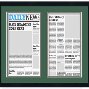 Matted Newspaper Frame for 11x22 Newspaper With Green Double Mat With ...