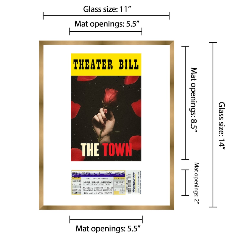 Playbilll Frame - 2 Openings With Mat for Playbill and Ticket - Acrylic ...
