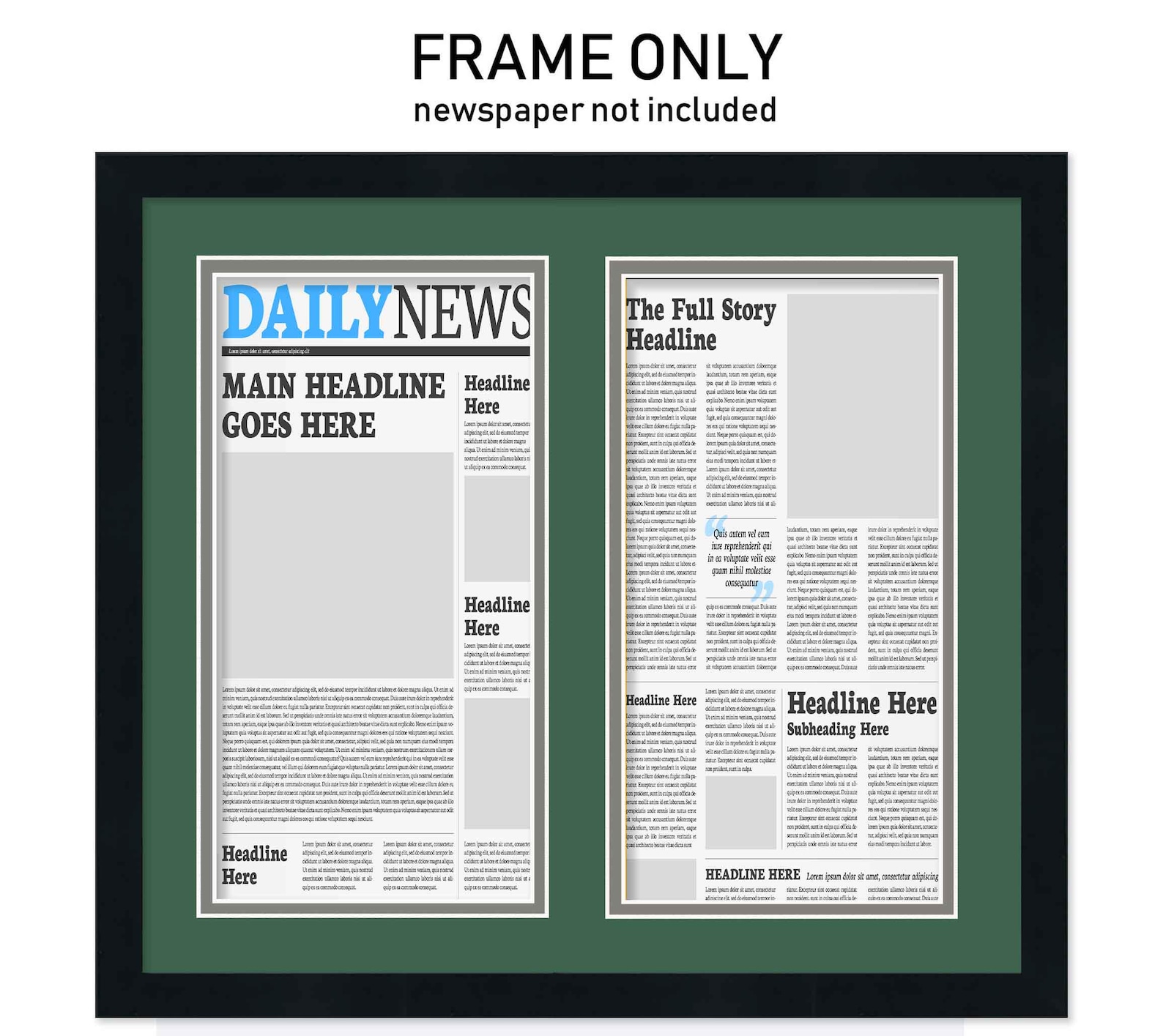Matted Newspaper Frame for 11x22 Newspaper With Green Double Mat With ...