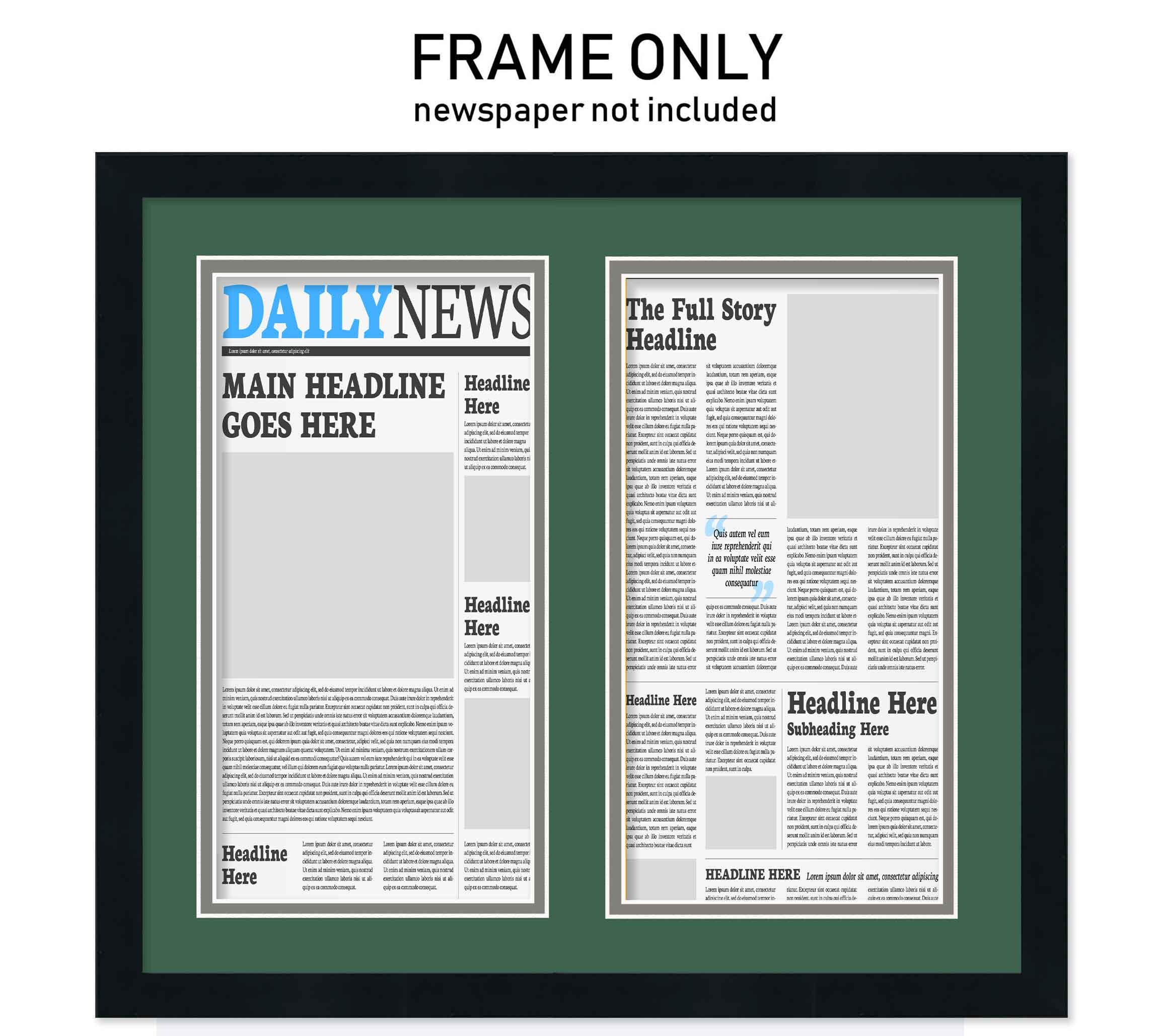 Matted Newspaper Frame for 11x22 Newspaper With Green Double Mat With ...