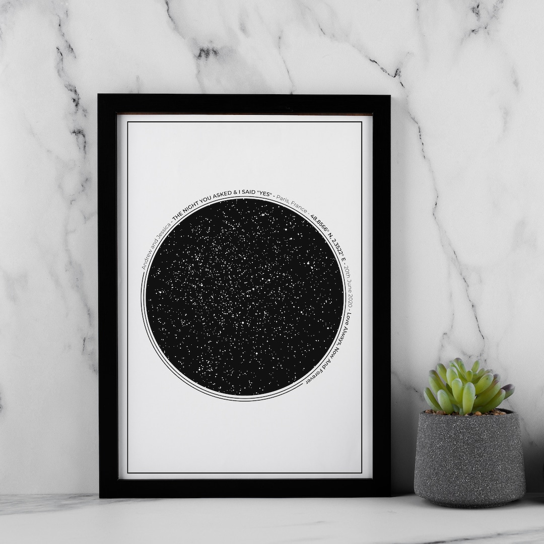 Custom Framed Star Map Print, Night We Met Anniversary Gift, Night Sky ...