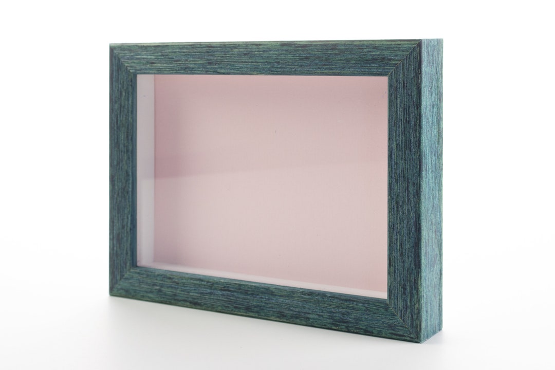 Weathered Blue Shadowbox Gallery Wood Frame With Pink Backing, Various ...