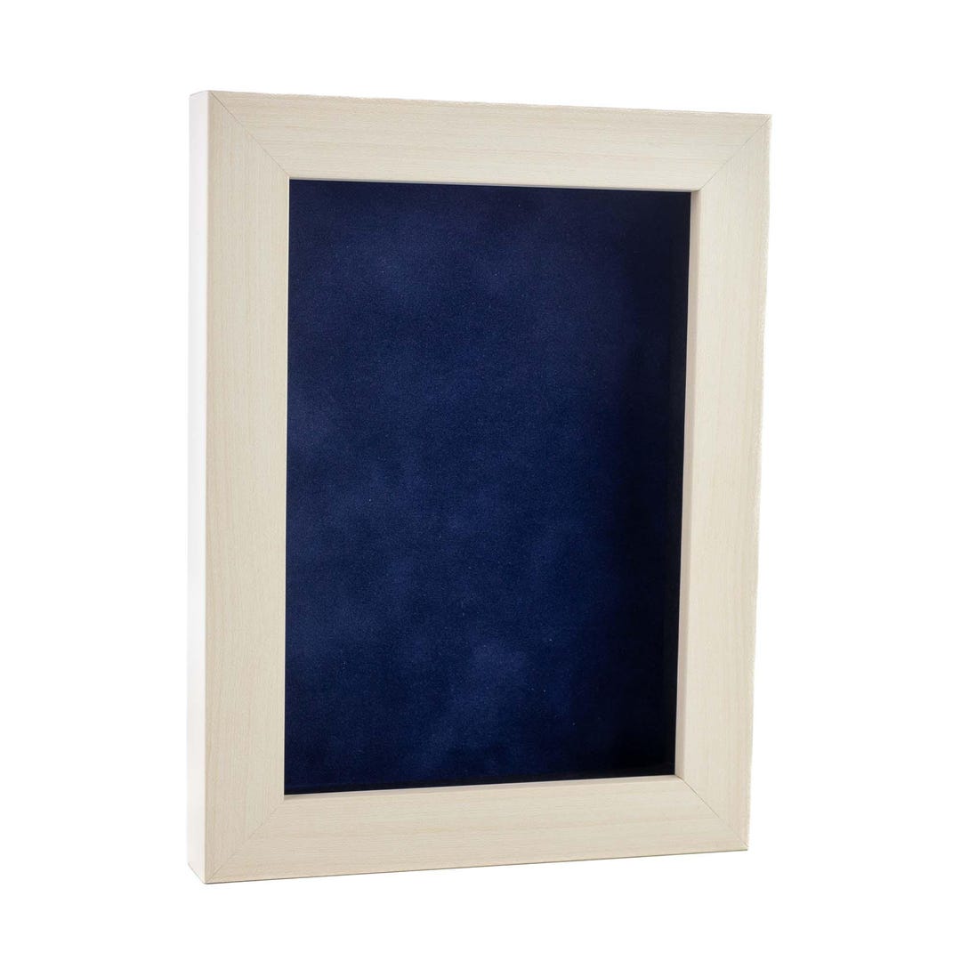 Natural Whitewash Wood Shadow Box Frame, UV Acrylic Front - Navy Blue ...