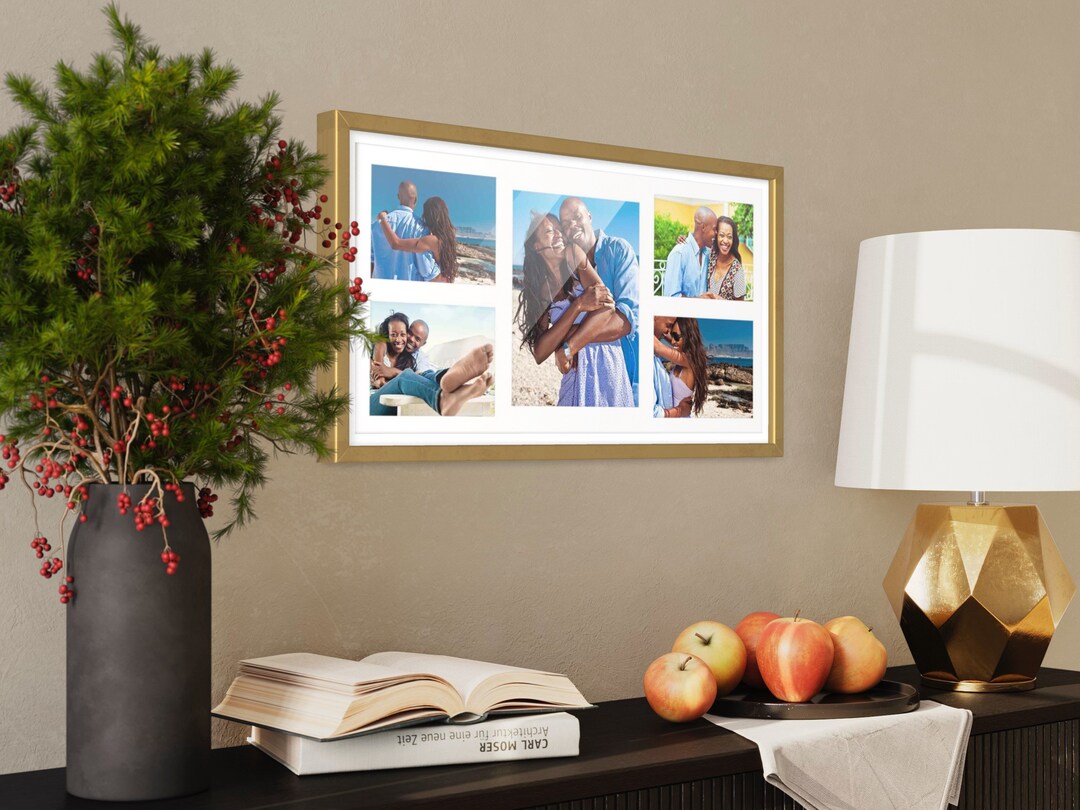 12x24.5 Wood Collage Frame for 5 Photos - One 8x10 & Four 5x7 Pictures ...