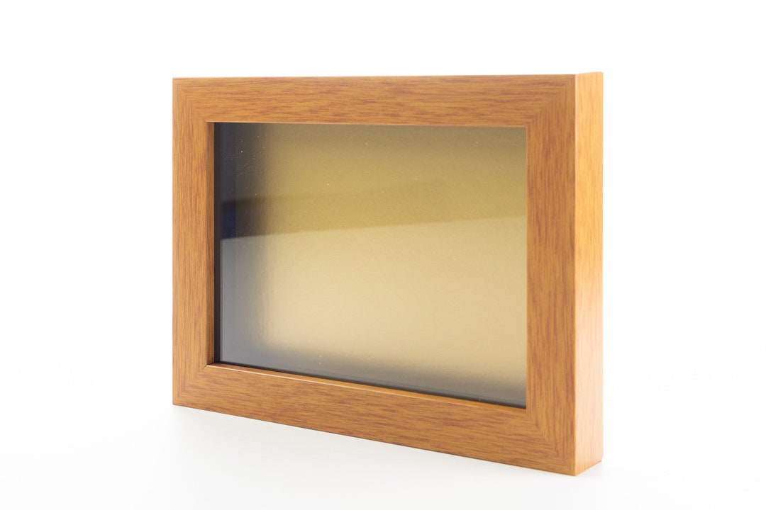 Honey Pecan Shadowbox Frame With Gold Backing, Solid Wood, Various ...