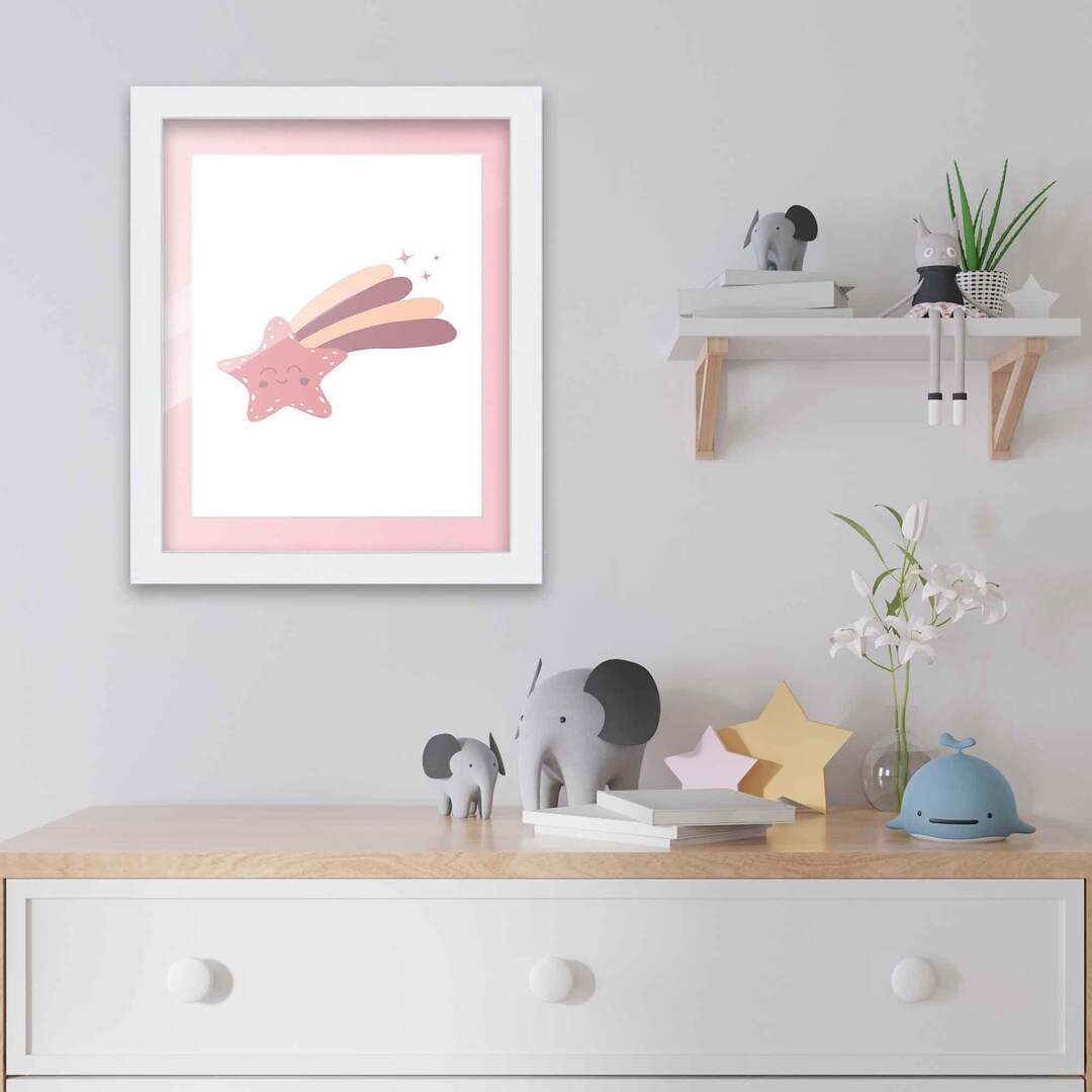 8x10 Framed Nursery Wall Art Boho Galaxy Shooting Star Poster With Soft ...