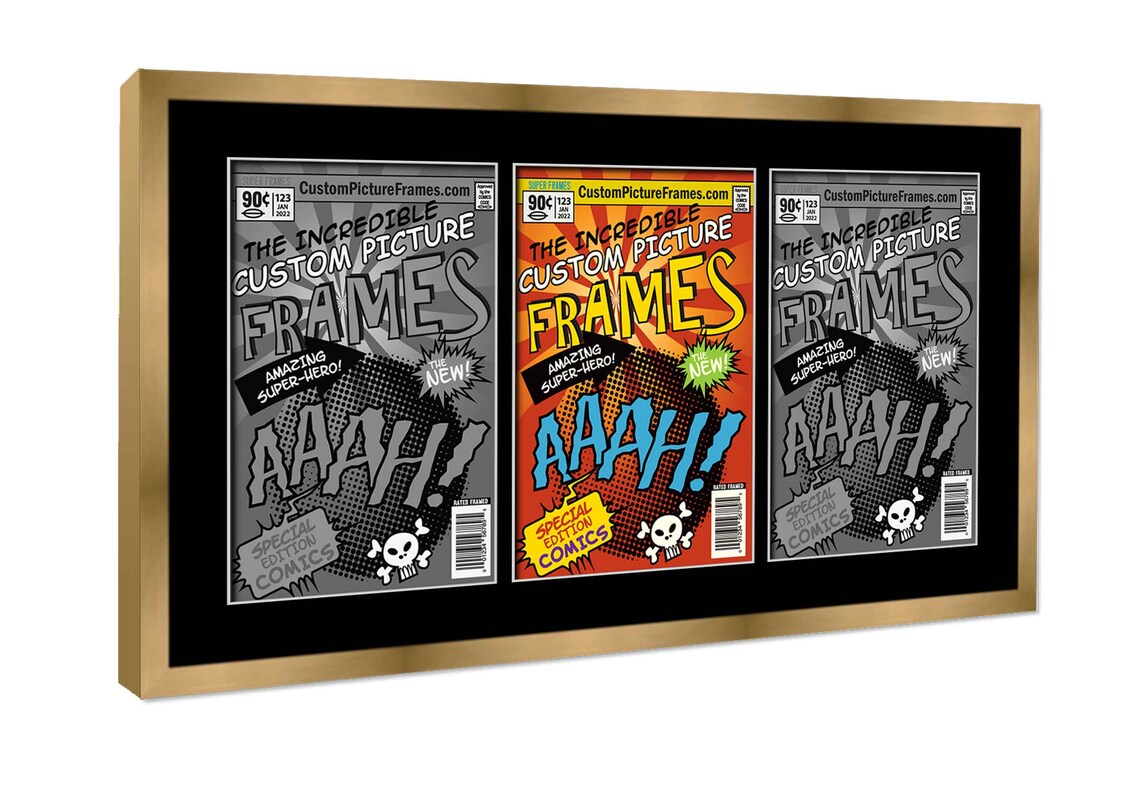 Comic Book Frame With Black Mat - 3 Openings to Display Comic Books ...
