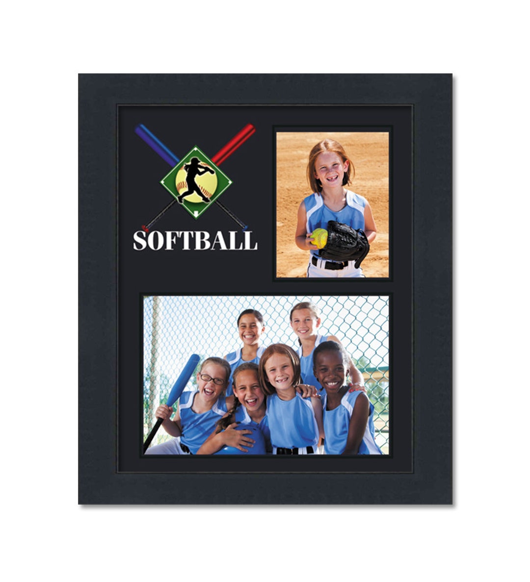 Softball Theme Smooth Black Wood Frame & Lacrosse Decoration Graphic ...