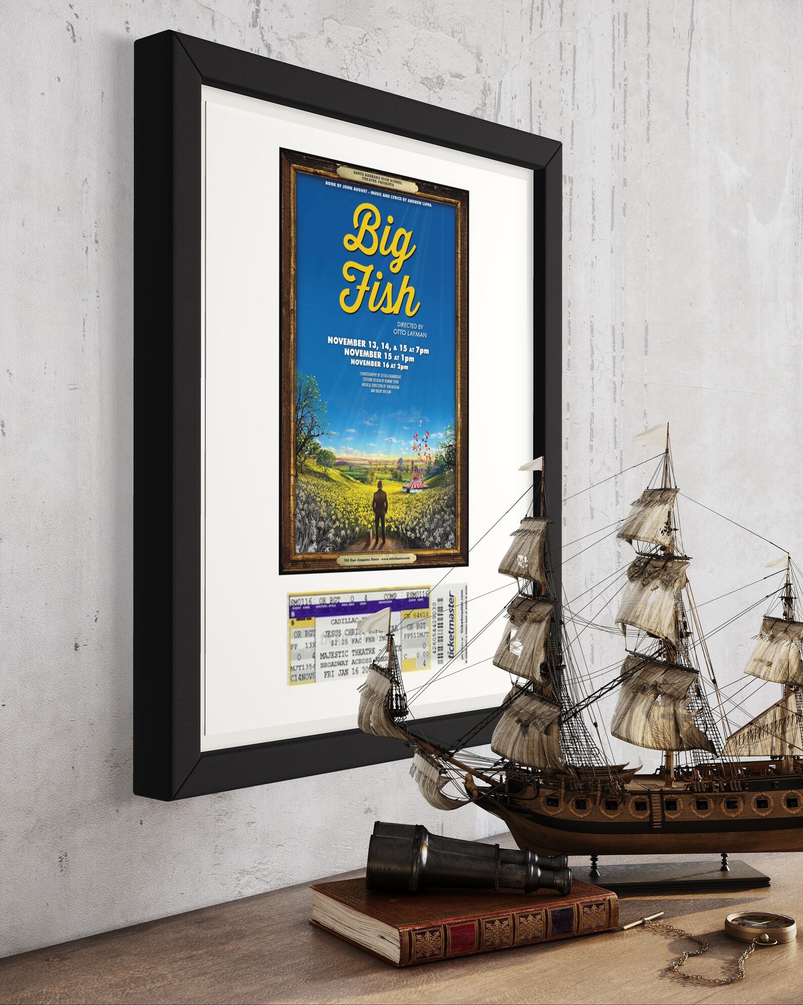 Playbilll Frame - 2 Openings With Mat for Playbill and Ticket - Acrylic ...