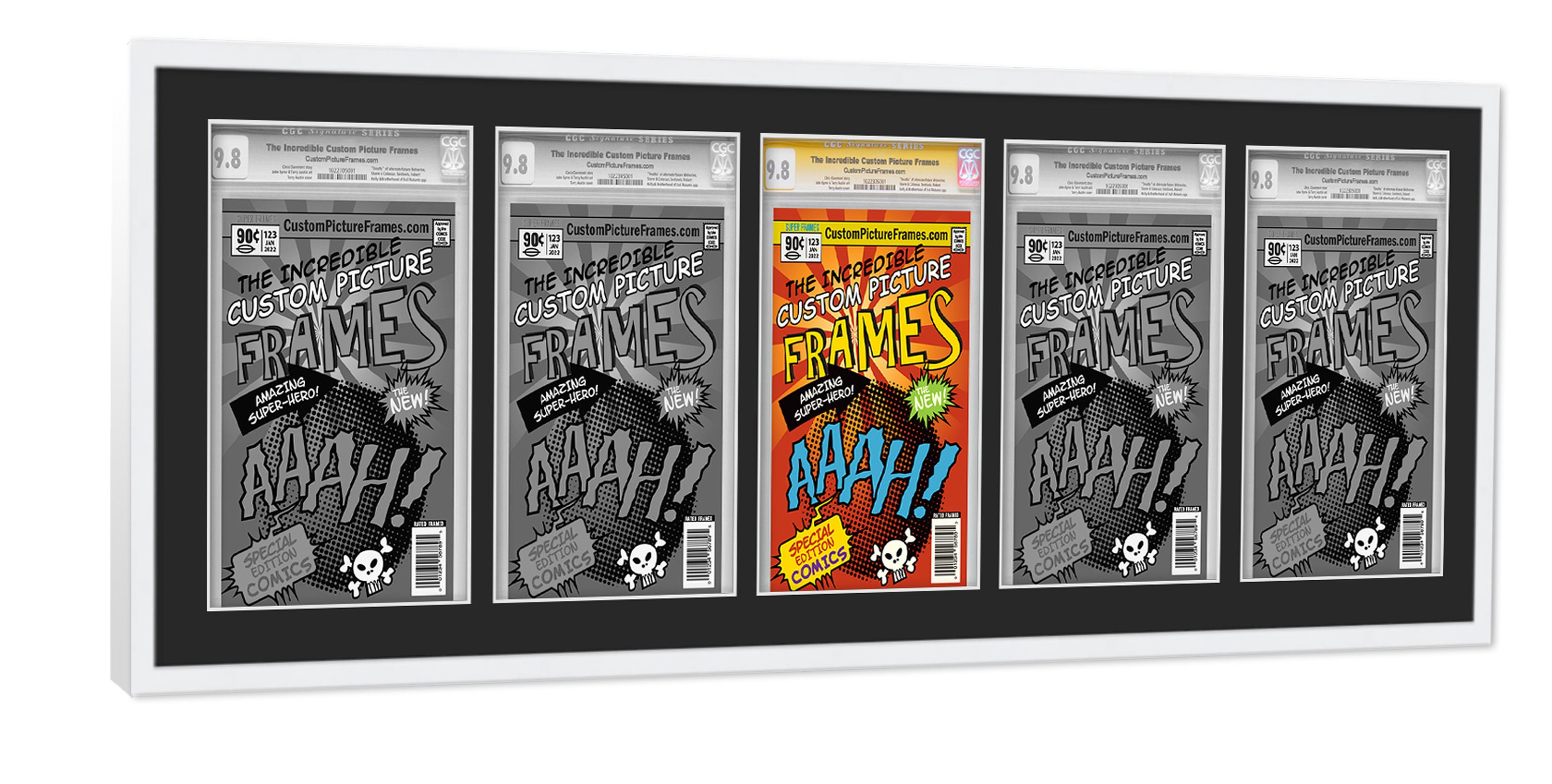 Comic Book Frame With Mat - 5 Openings to Display 5 Cgc, CBCS or PGX Graded Comic Book ...
