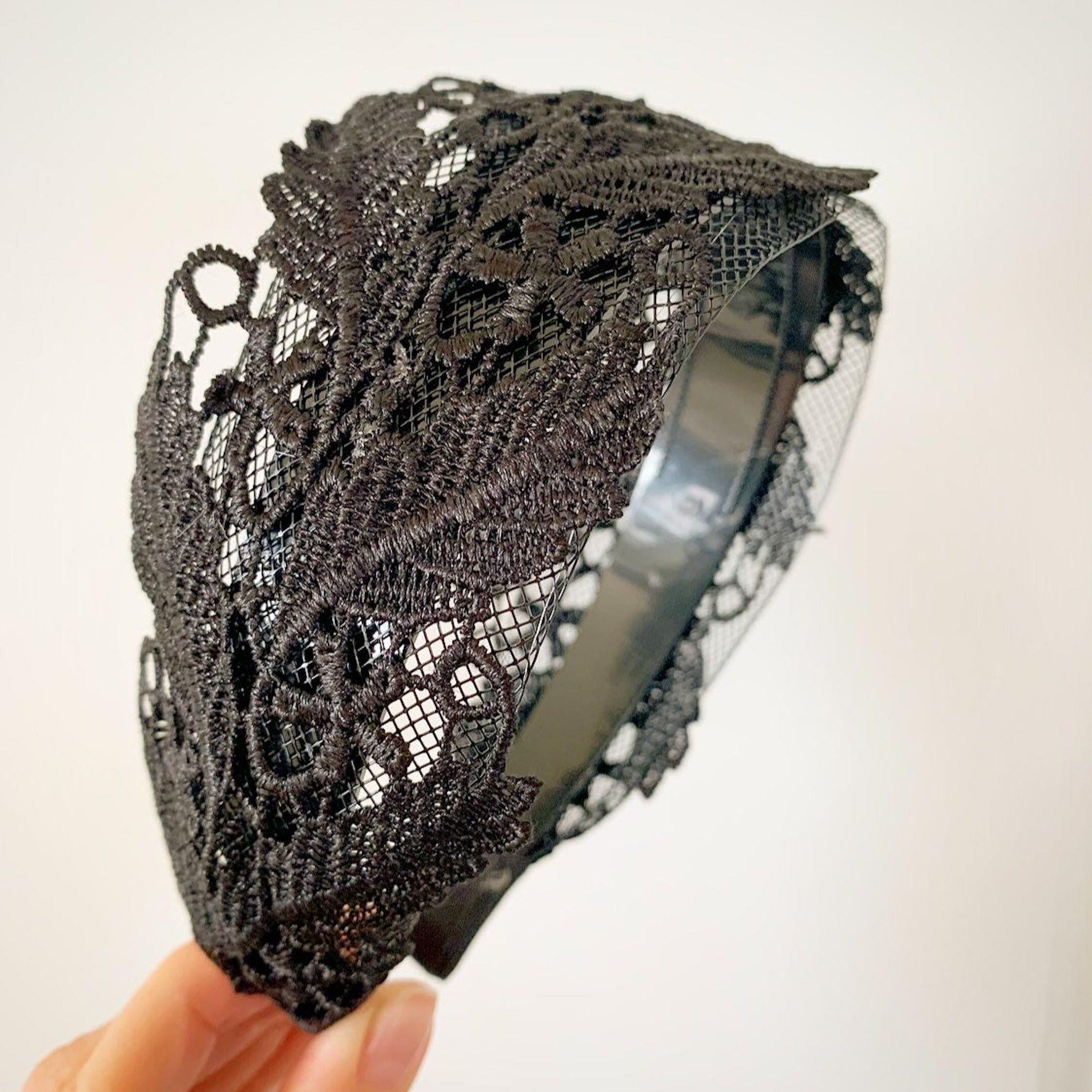 Black Lace Floral Wide Net Headband Etsy