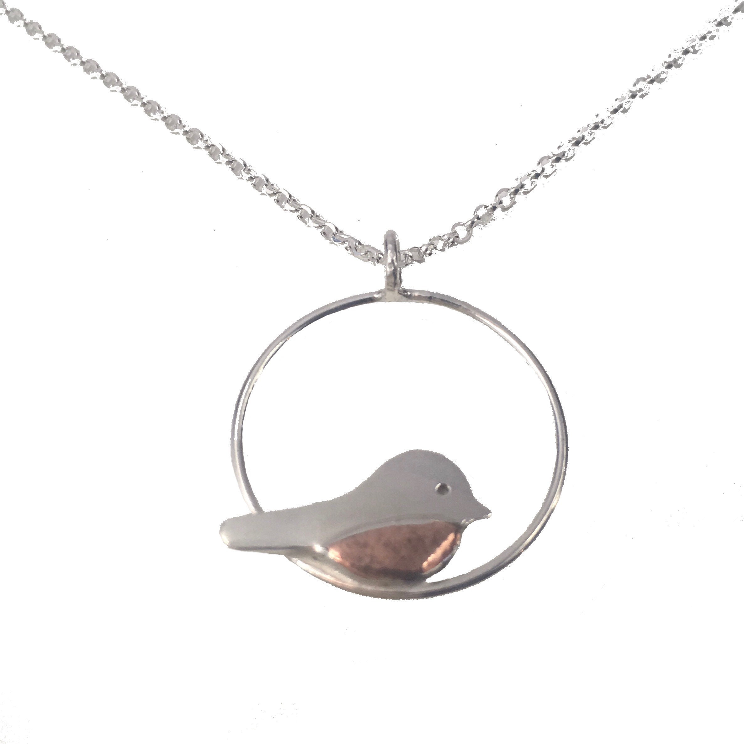 Silver and Copper Robin Pendant - Etsy