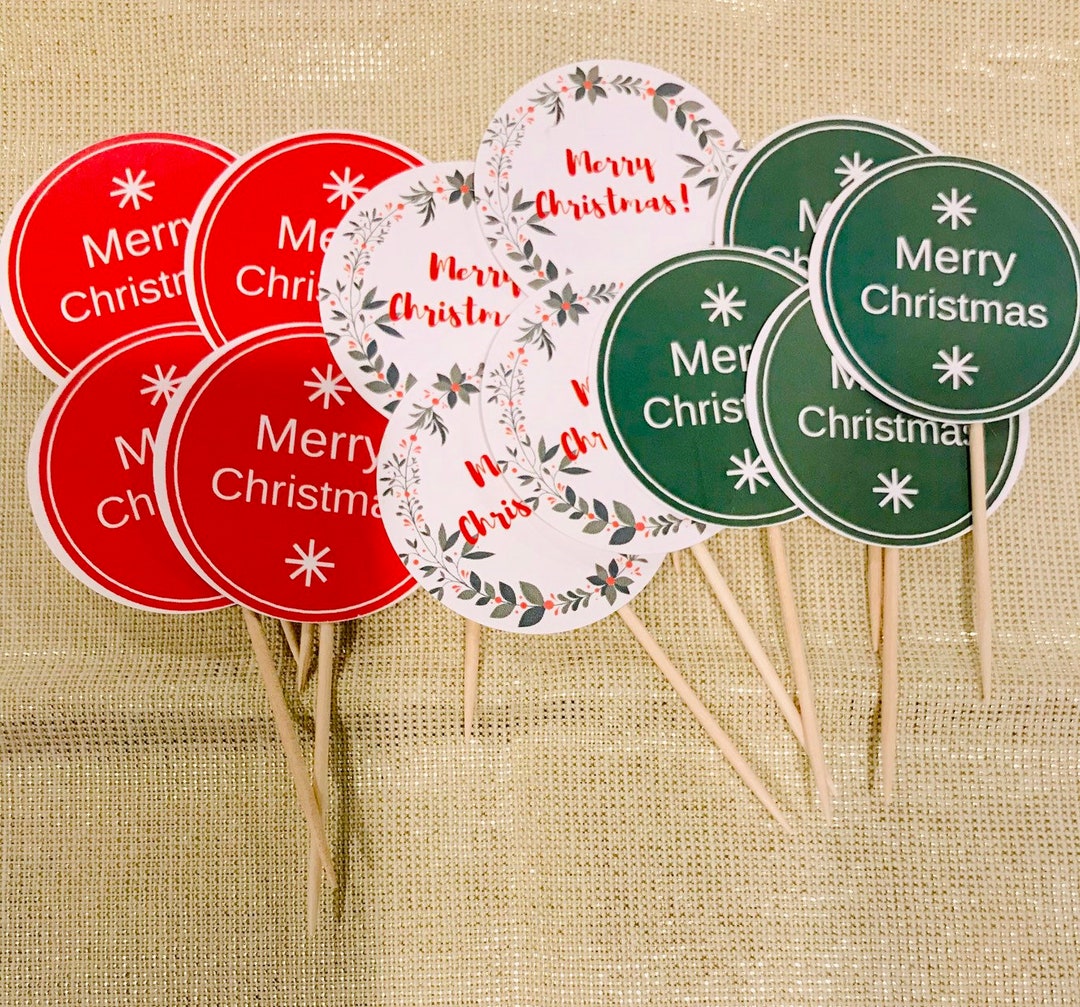Merry Christmas or Happy Holidays Circle Cupcake/cake Toppers - Etsy