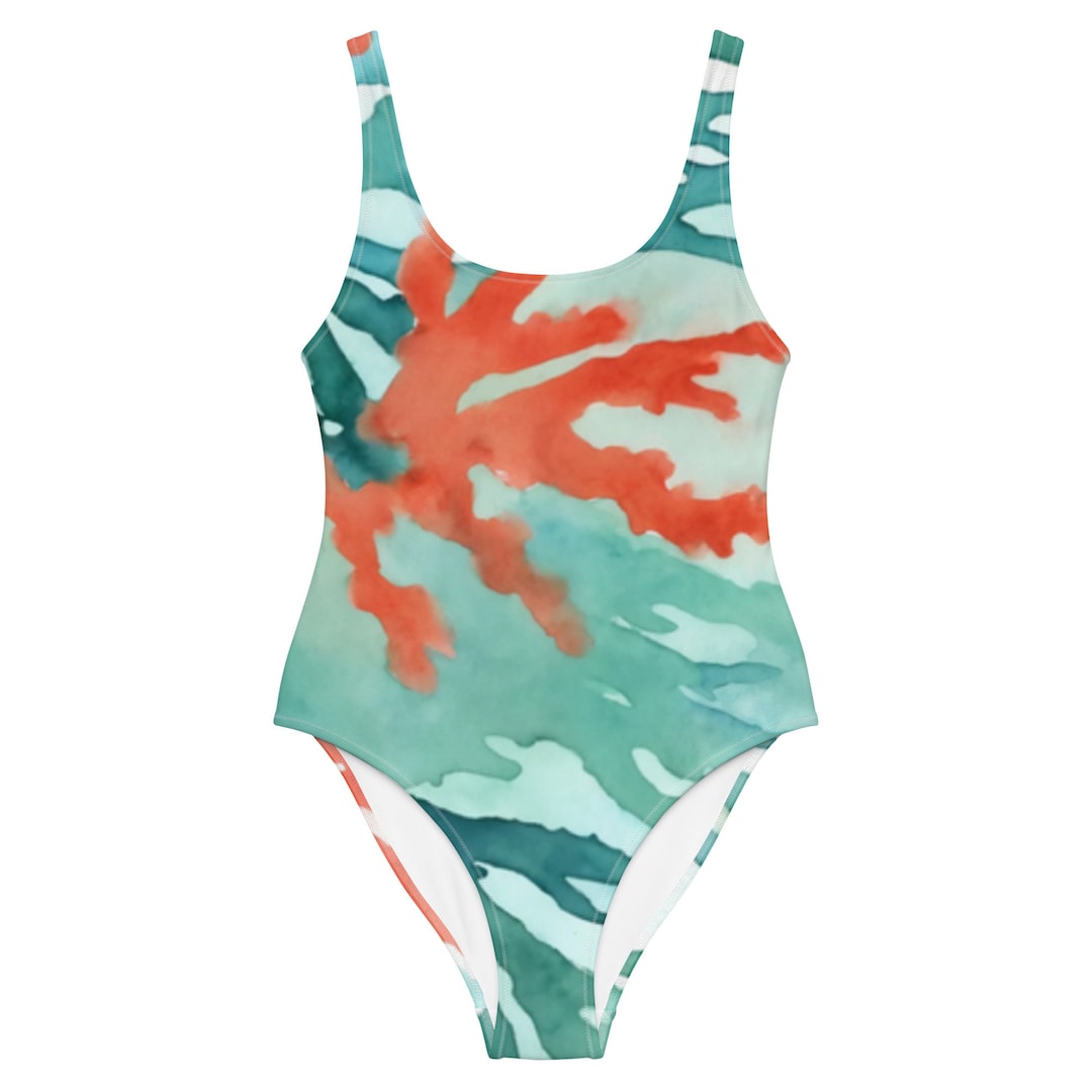 Coral Reef Red and Seafoam Watercolor One-piece Swimsuit - Etsy