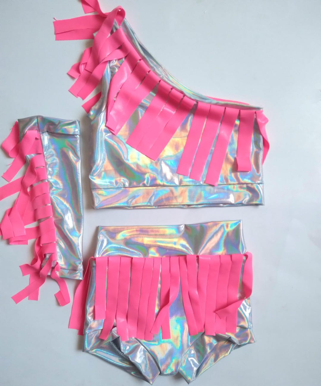Silver Iridescent Two Piece Fringe Costume Dance Set - Etsy