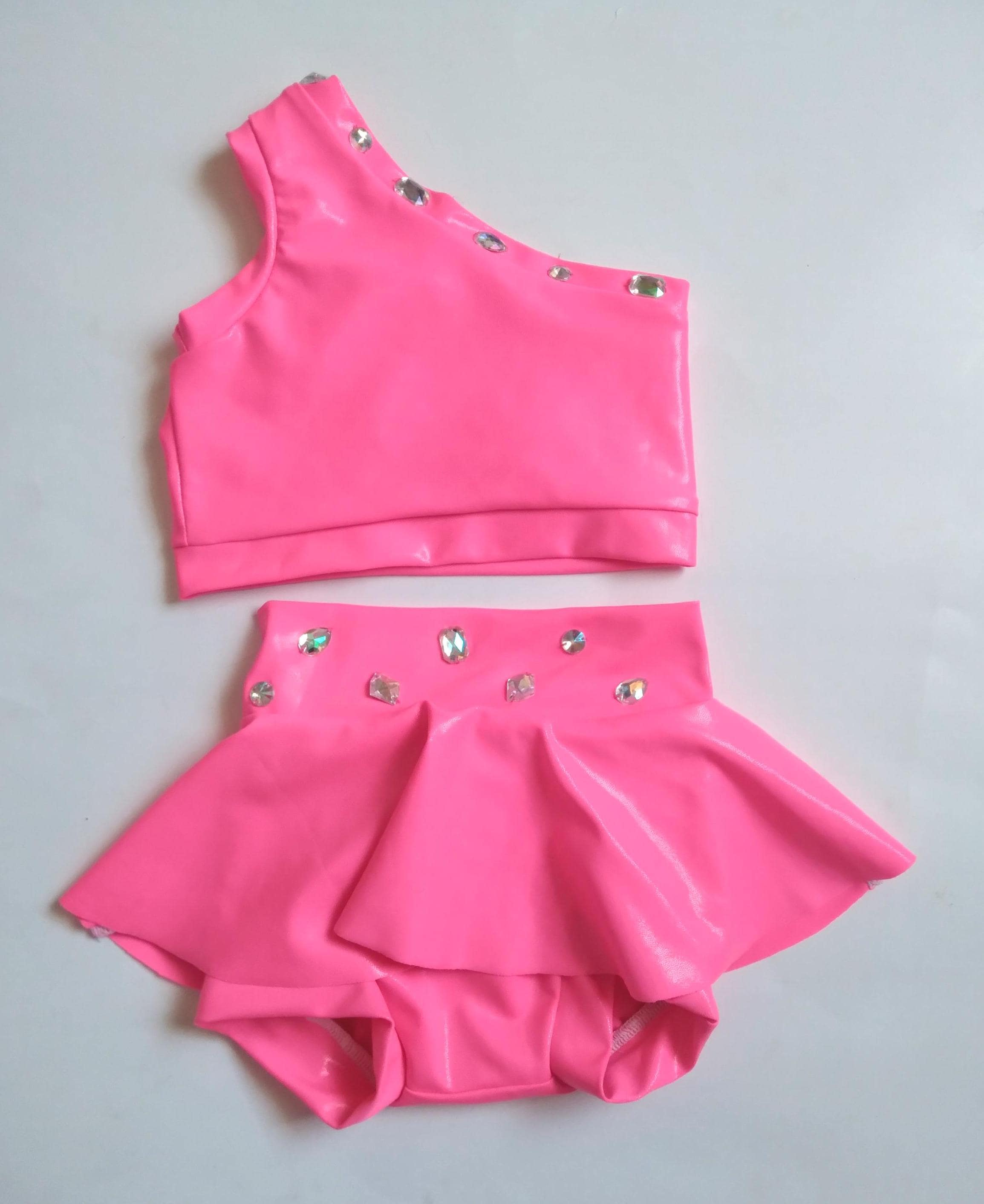 Mettalic Pink Jeweled 2 Piece Shine Costume Dance Set - Etsy