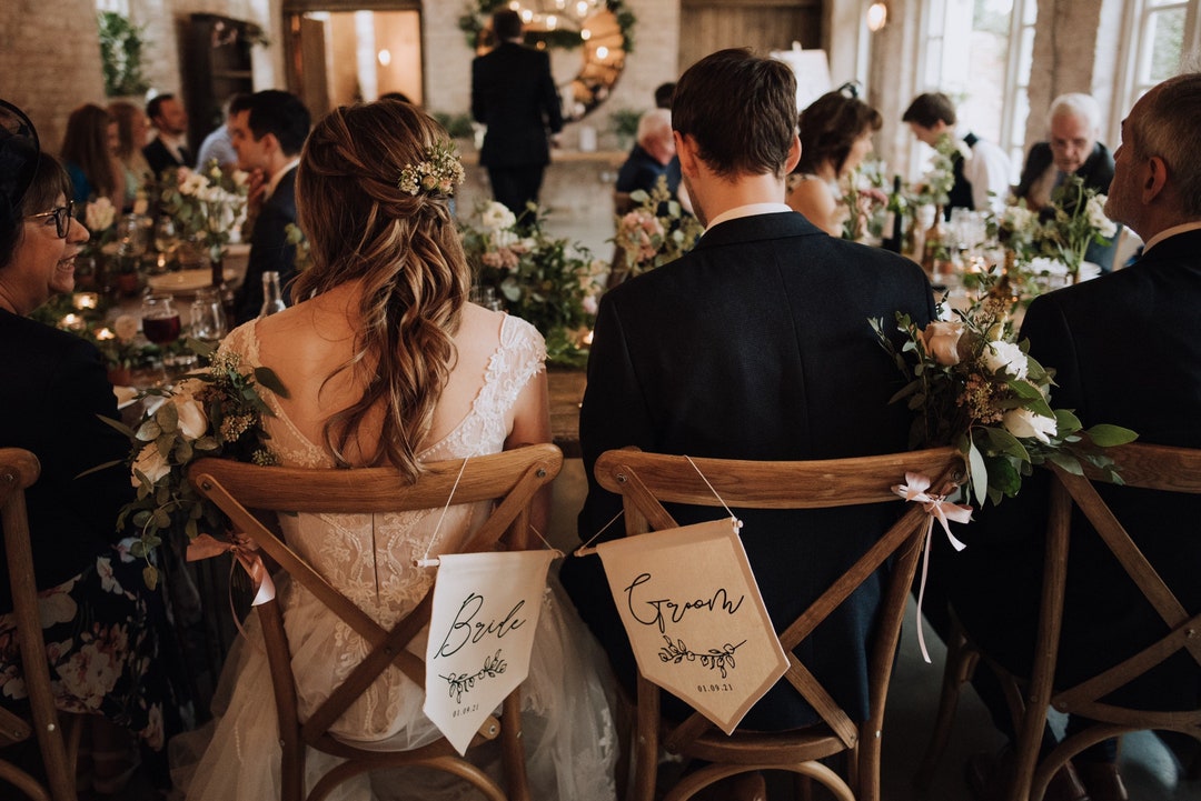 Bride and Groom Wedding Banner Flags, Wedding Chair Signs, Personalised ...