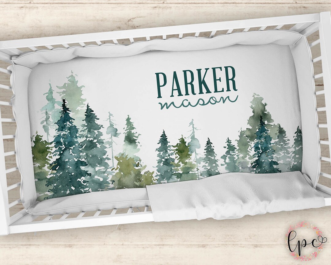Personalized Crib Sheet - Pine Tree Themed Crib Sheet - Personalized ...