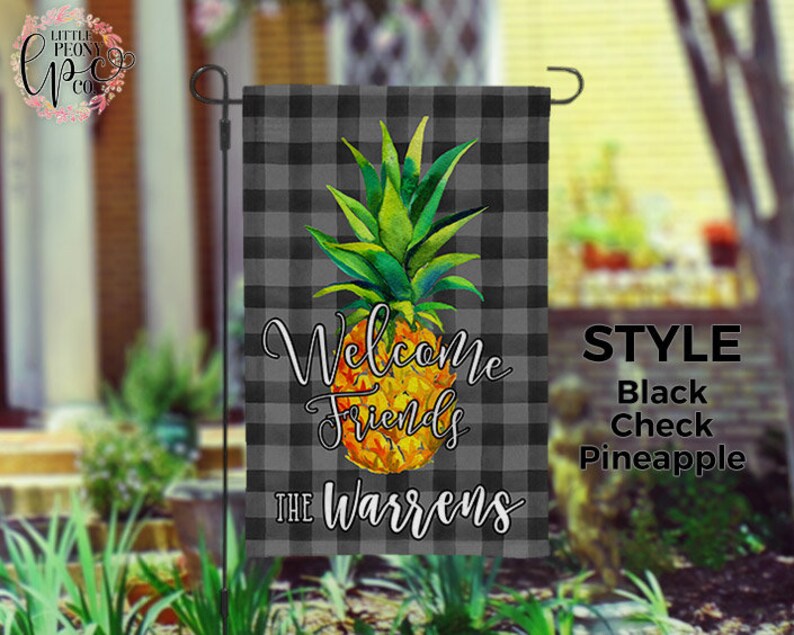 Personalized Pineapple Garden Flag Black and White Stripe | Etsy