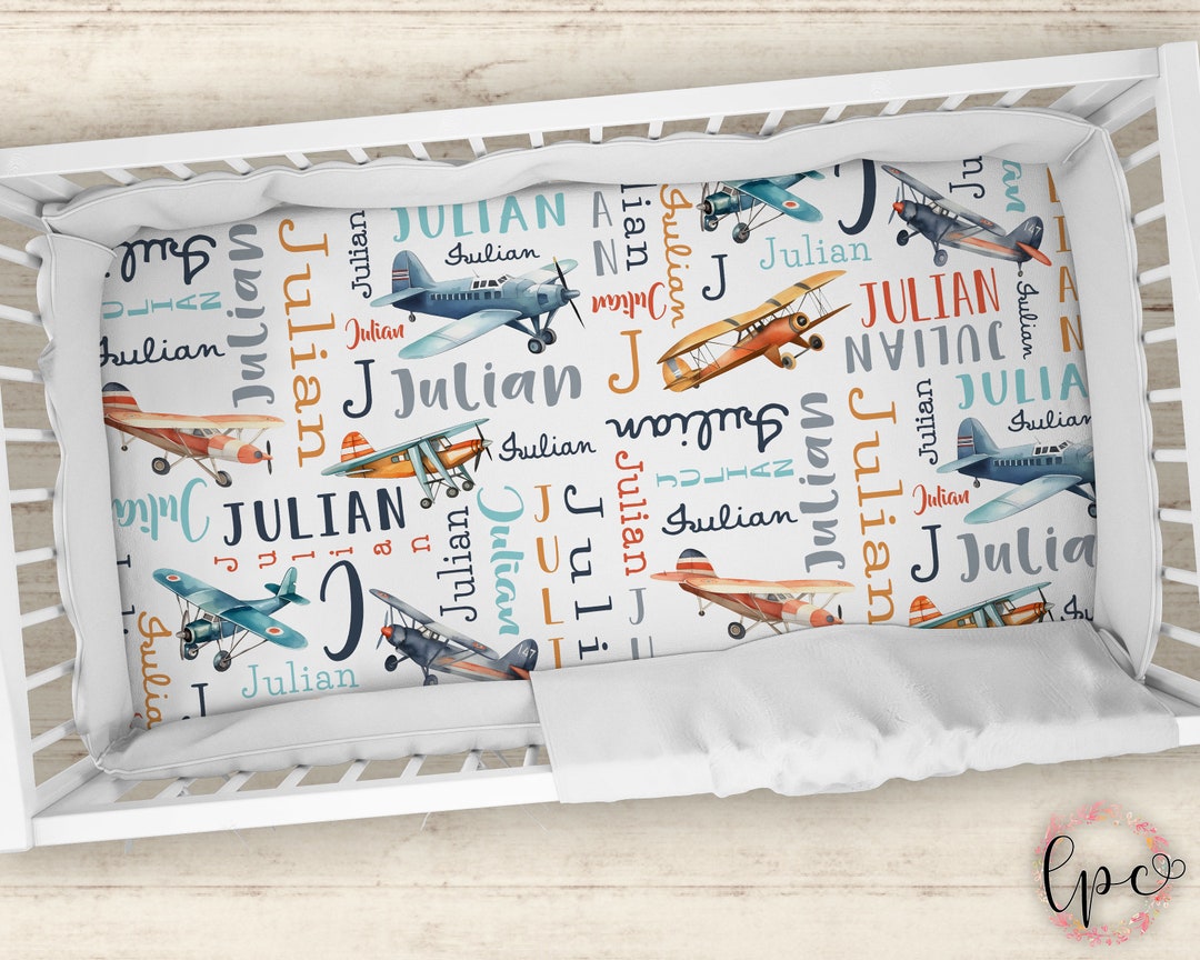 Personalized Crib Sheet - Airplane Themed Crib Sheet - Personalized ...