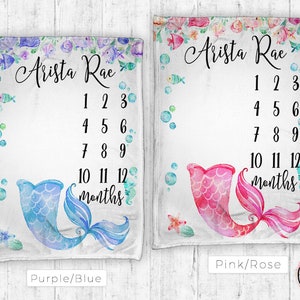 Monthly Milestone Blanket - Mermaid Baby Blanket - Personalized Baby ...