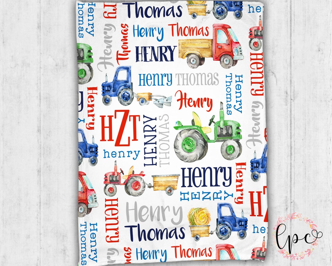 Personalized Baby Blanket - Tractor Personalized Blanket - Pattern ...