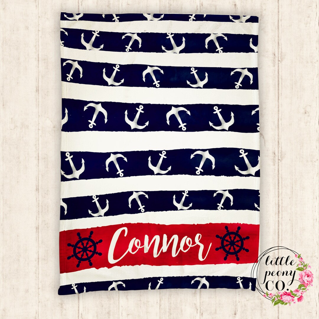 Personalized Nautical Baby Blanket Anchor Pattern - Super Plush ...