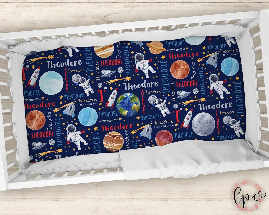 Personalized Crib Sheet - Space Crib Sheet - Personalized Baby Crib ...