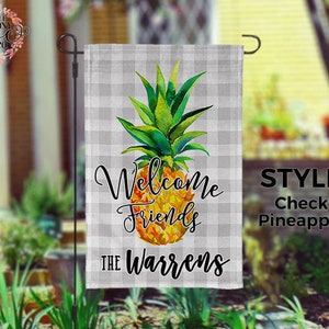 Personalized Pineapple Garden Flag - Black and White Stripe Welcome ...