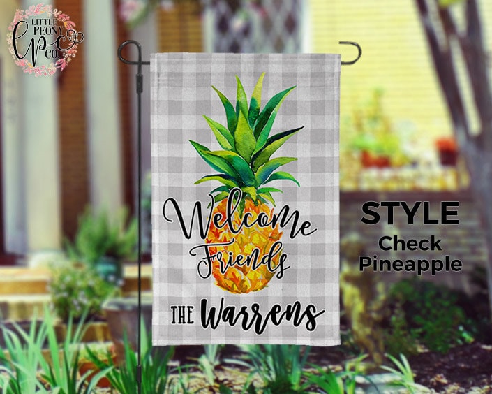 Personalized Pineapple Garden Flag - Black and White Stripe Welcome ...