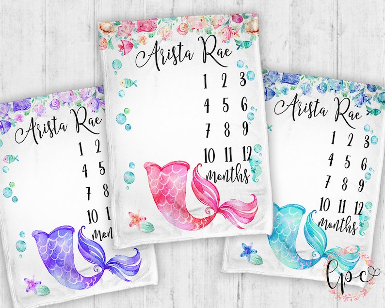 Monthly Milestone Blanket - Mermaid Baby Blanket - Personalized Baby ...