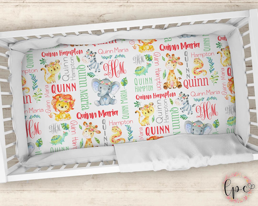 Personalized Crib Sheet - Safari Animal Crib Sheet - Jungle Animals ...