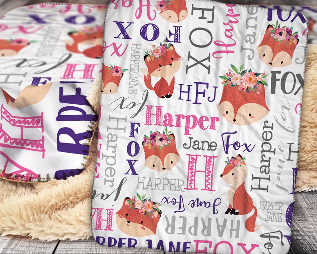Personalized Fox Baby Blanket - Fox Sherpa Throw Blanket - Personalized ...