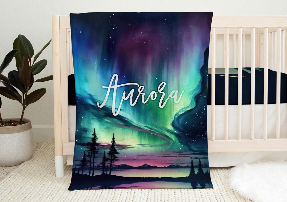 Northern Lights Baby Blanket - Aurora Baby Blanket - Personalized Baby ...
