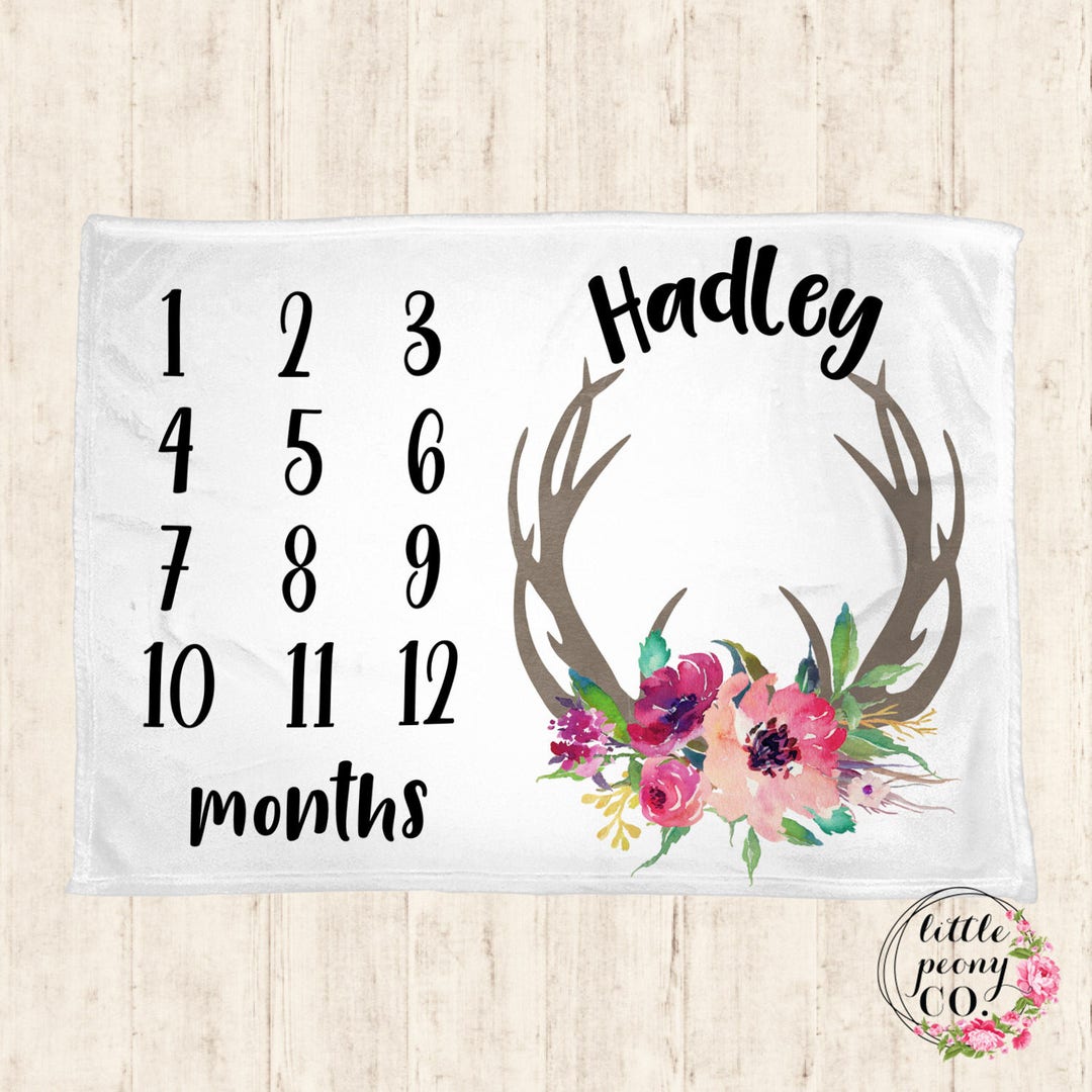 Baby Milestone Blanket - Monthly Baby Blanket - Floral Antler Baby ...