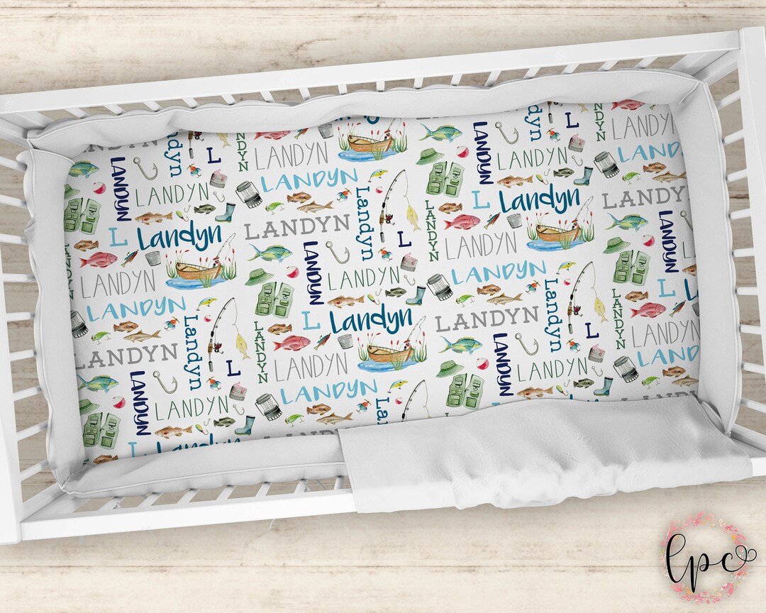 Personalized Crib Sheet - Fishing Crib Sheet - Personalized Fishing ...