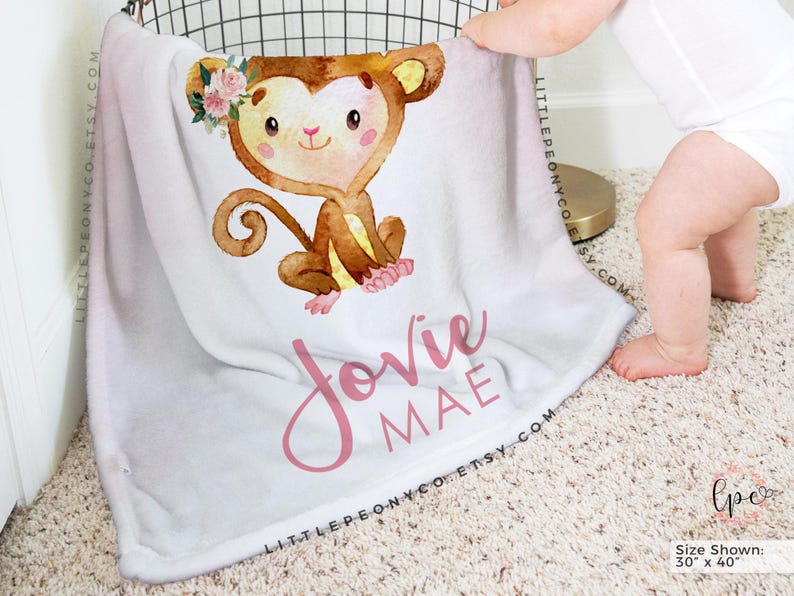 Personalized Monkey Blanket - Monkey Baby Blanket - Monkey Nursery ...
