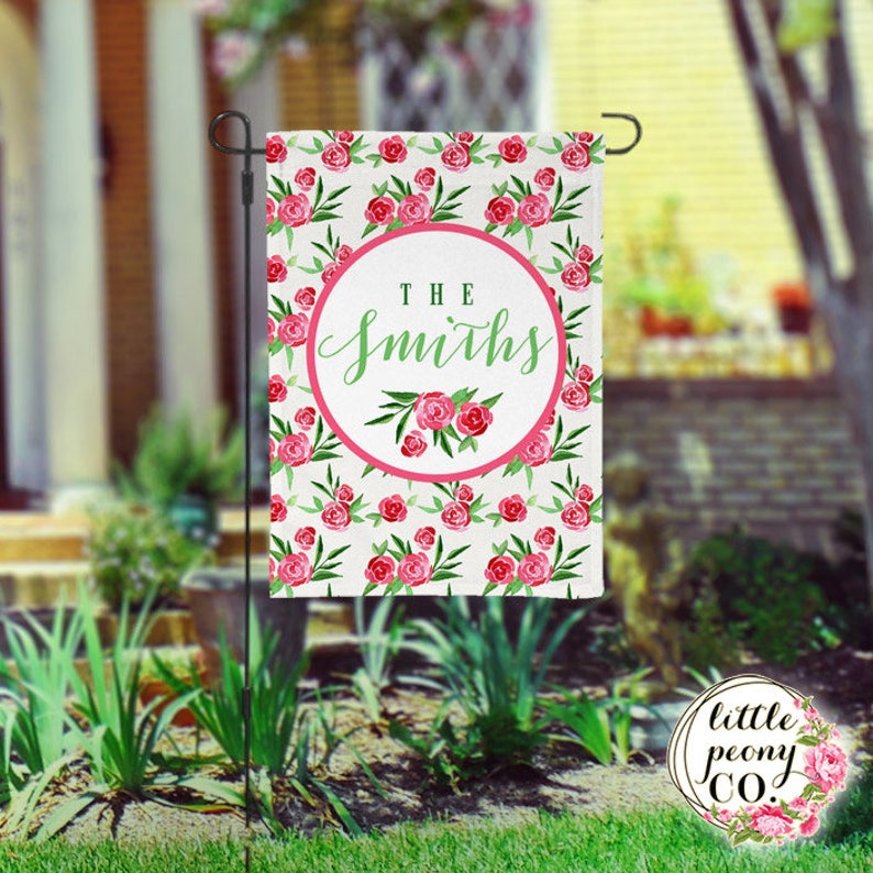 Personalized Garden Flag - Rose Printed Monogram and Custom Yard Flag ...