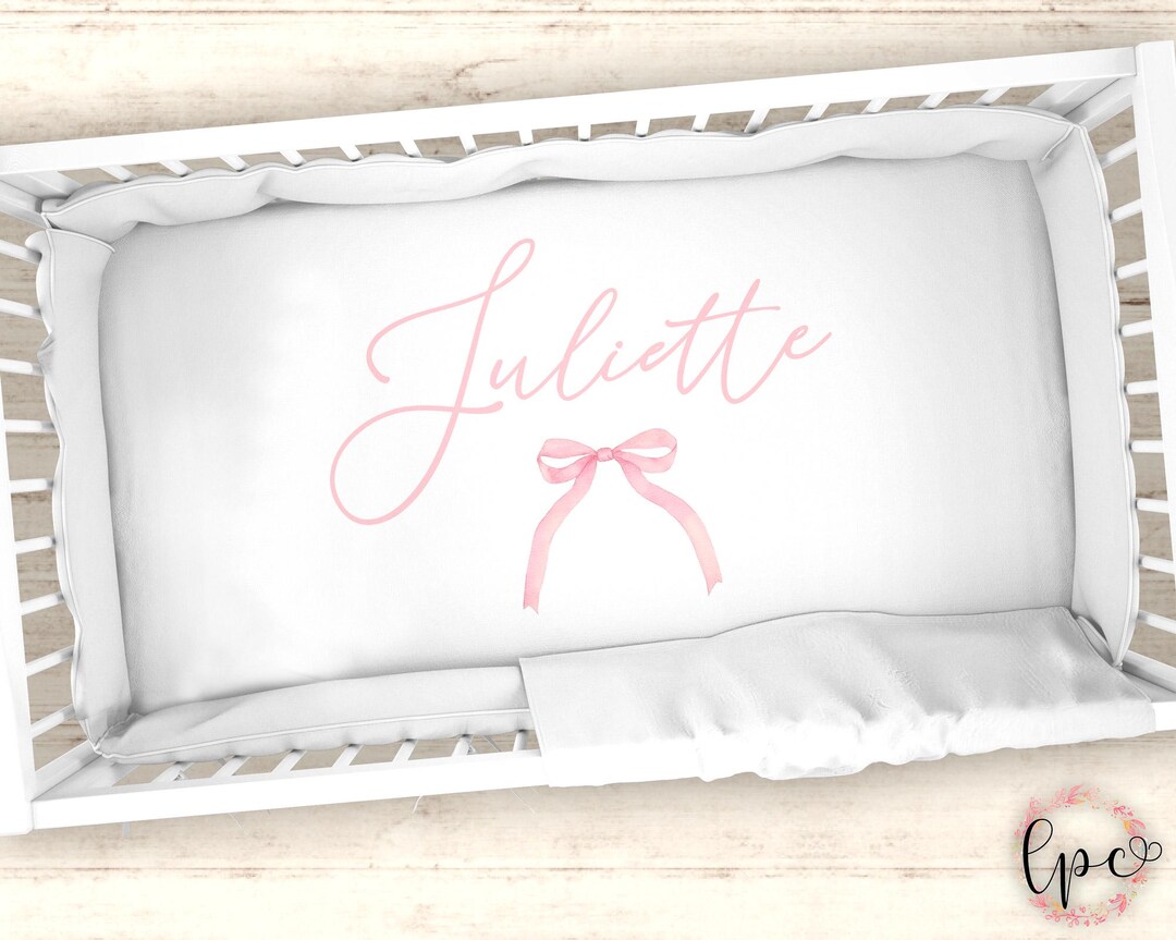 Personalized Ribbon Bow Crib Sheet - Cute Bow Baby Crib Sheet ...