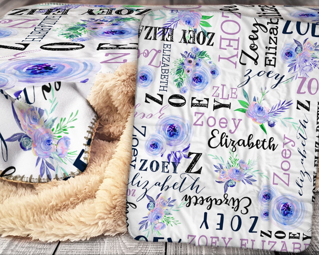 Personalized Blanket - Sherpa Throw Blanket - Floral Pattern Blanket ...