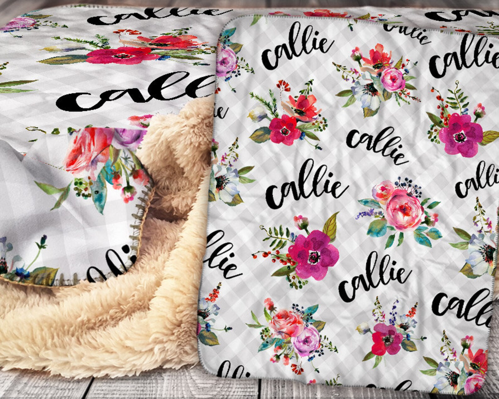 Personalized Blanket Sherpa Throw Blanket Floral Bouquet Blanket Flower ...